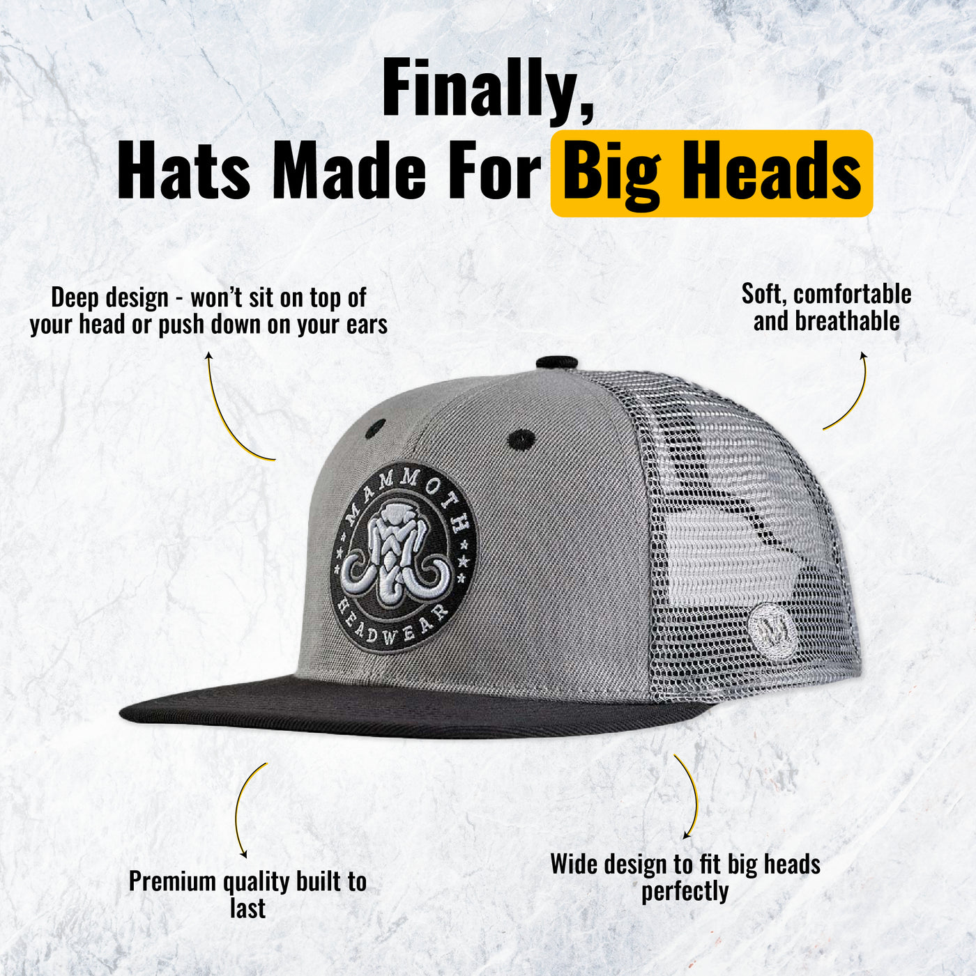 Grey Trucker Hat - Classic Look - Ideal for Large Heads